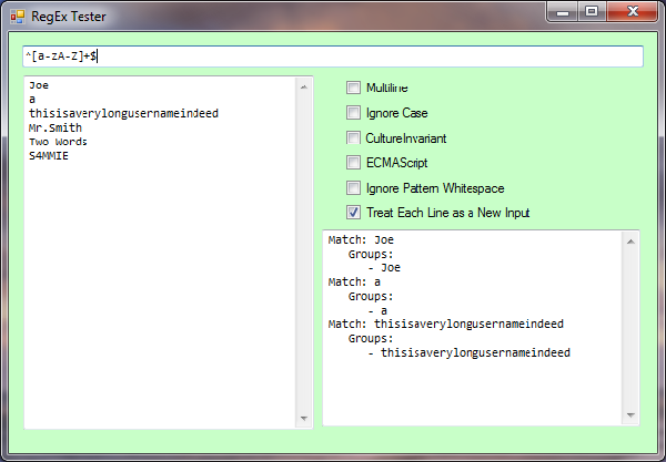 Input Validation using Regular Expressions
